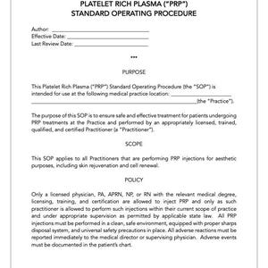 PRP SOP Protocol Template | Platelet Rich Plasma Injections Policy and ...