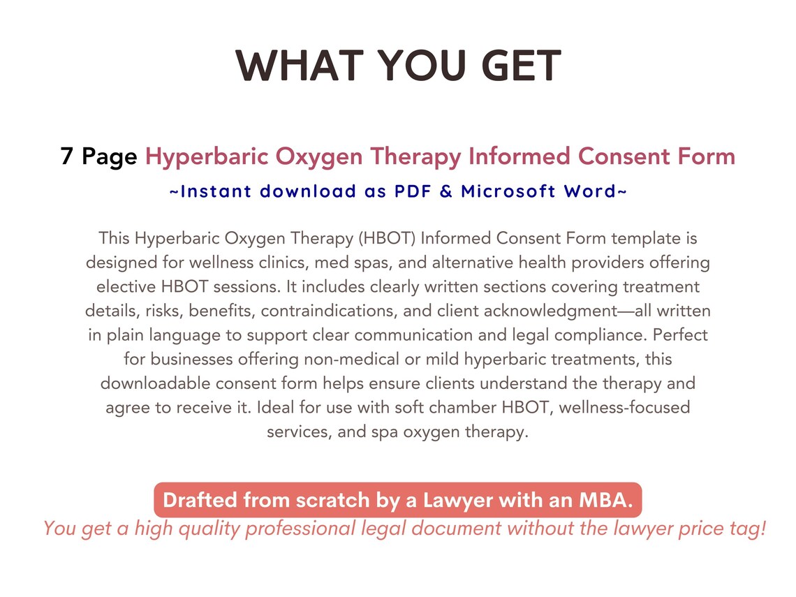 Hyperbaric Oxygen Therapy Consent Form HBOT Informed Consent Template ...