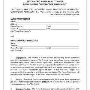 Psychiatric Nurse Practitioner Independent Contractor Agreement Private ...