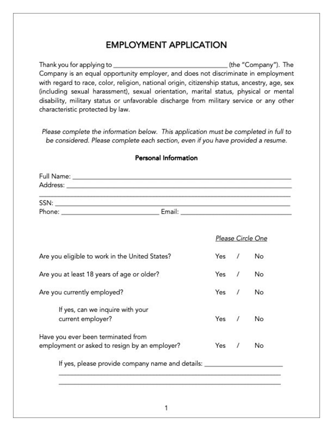 Employment Application Hiring Application Job Application Form for New ...