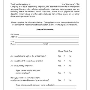 Employment Application Hiring Application Job Application Form for New ...
