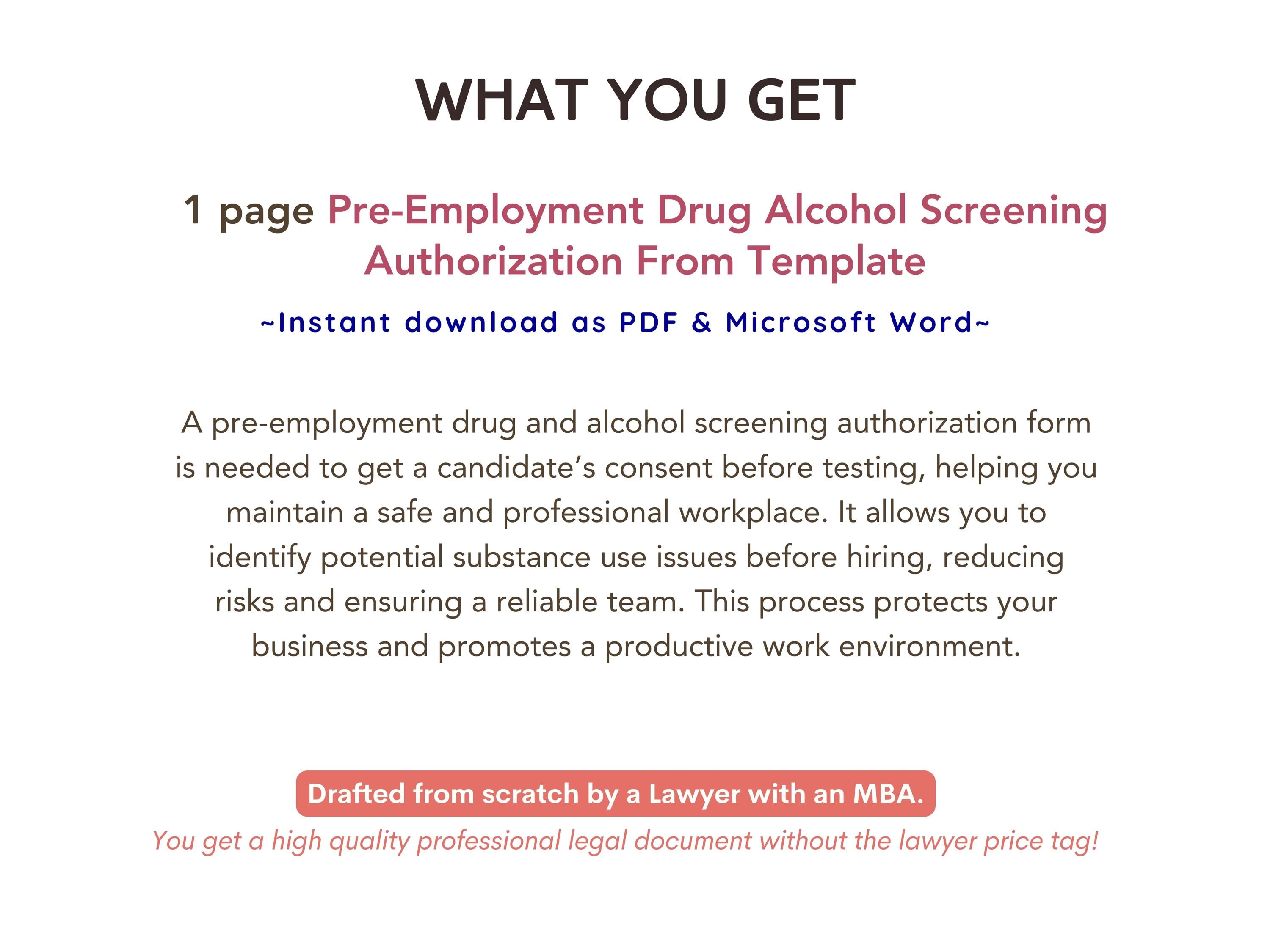 Pre Employment Drug Screening Form Employee Alcohol and Drug Testing ...