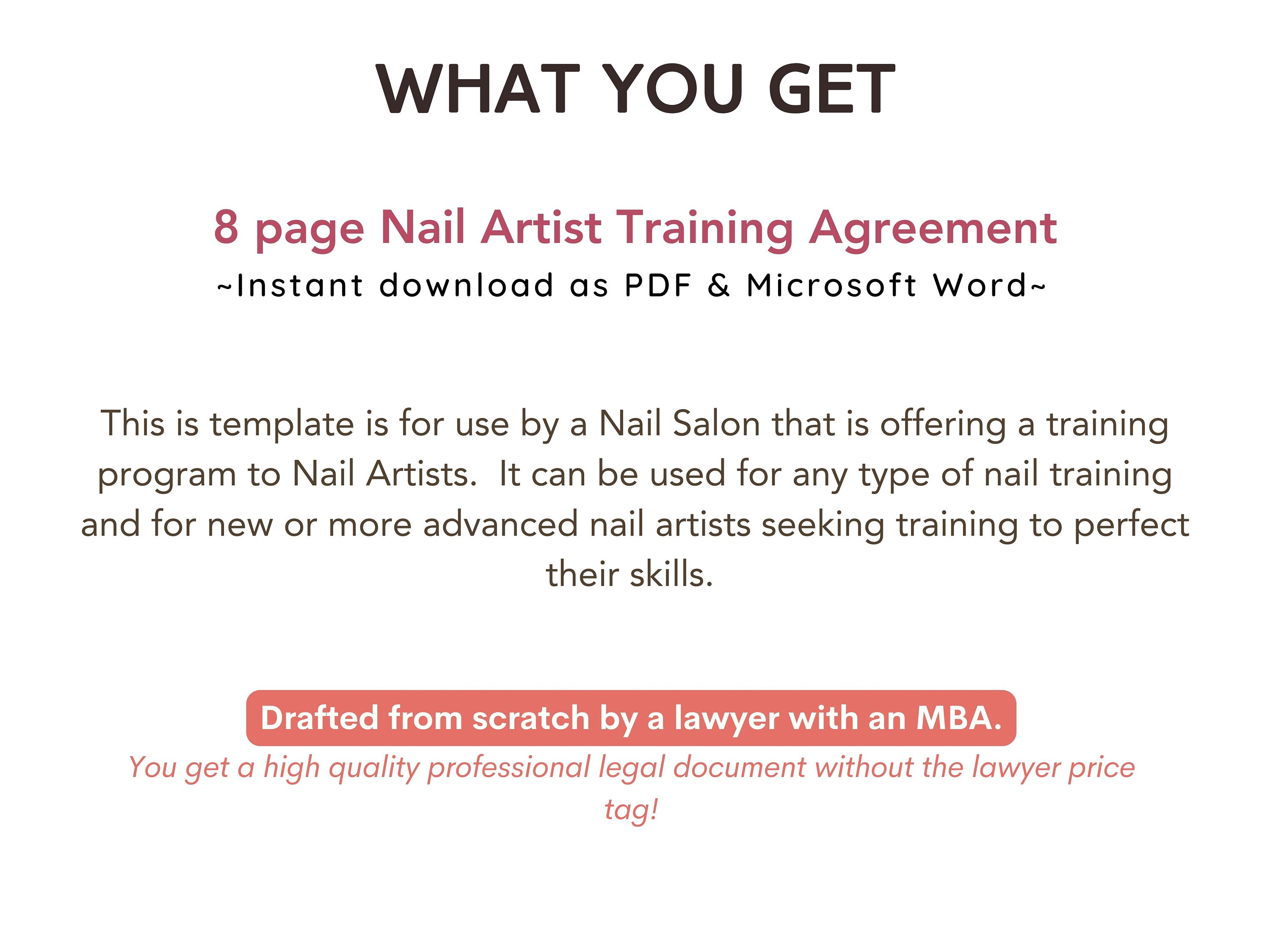 Nail Training Contract, Nail Artist Training Agreement, Nail Apprentice ...