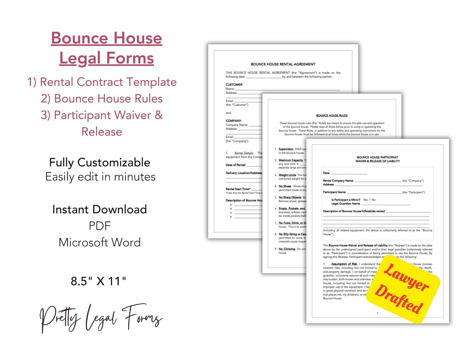 Bounce House Forms Bundle Inflatables Rental Contract Template Bounce ...