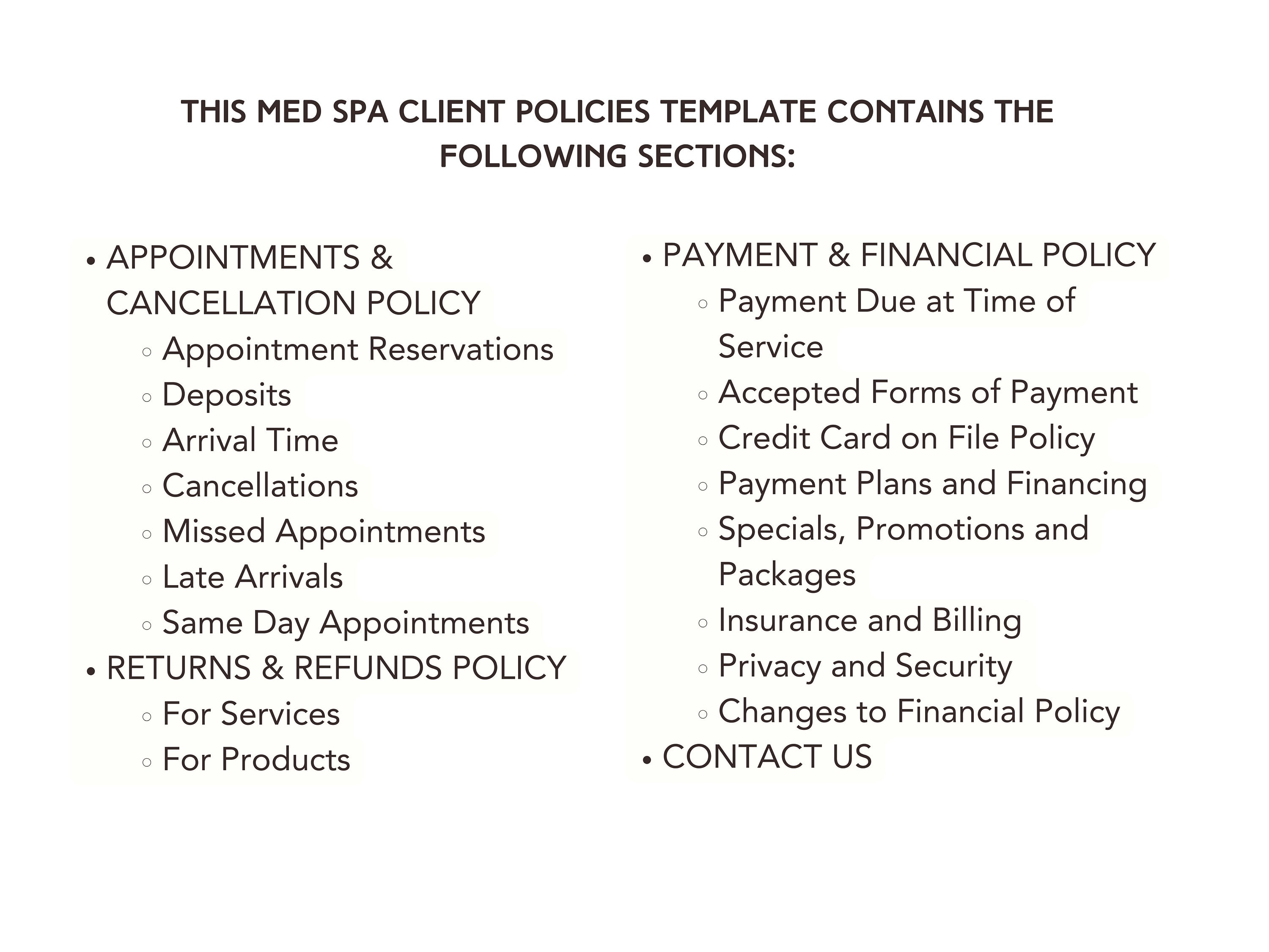 Medical Spa Policy Bundle, Med Spa Client Policies, Medical Spa ...