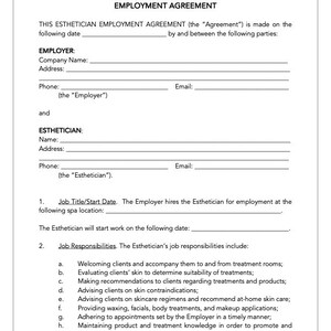 Esthetician Commission Agreement Aesthetician Employee Commission ...