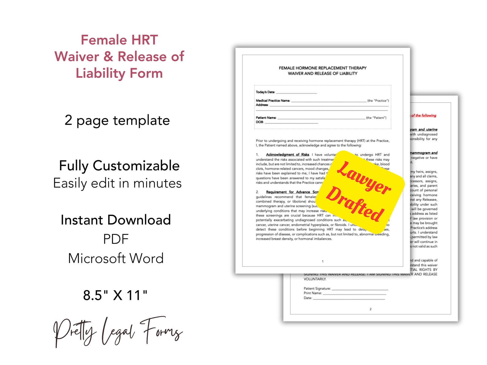 Female HRT Waiver and Release of Liability Hormone Replacement Therapy ...