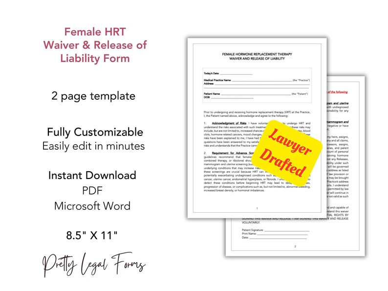 Female HRT Waiver and Release of Liability Hormone Replacement Therapy ...