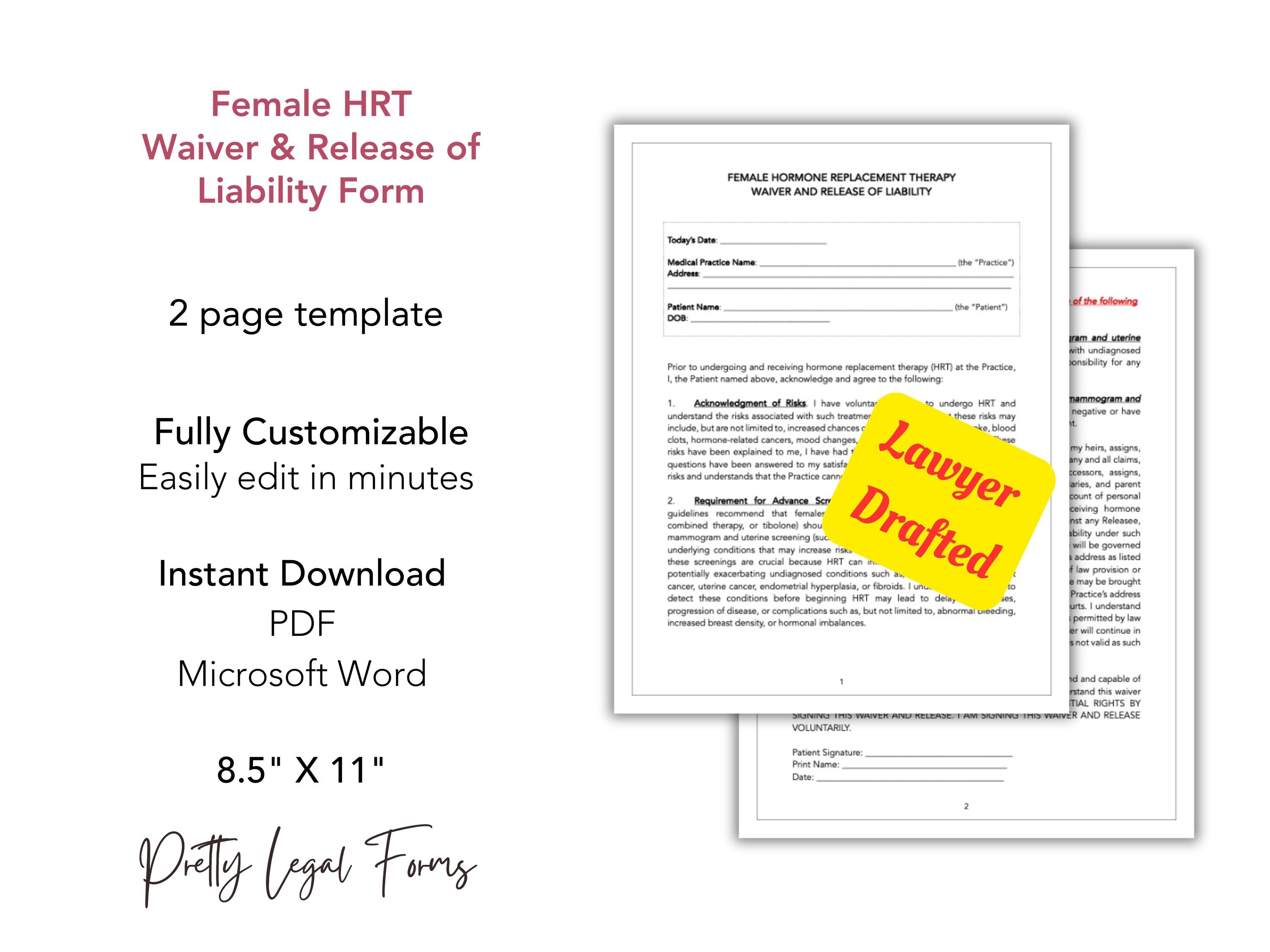 Female HRT Waiver and Release of Liability Hormone Replacement Therapy ...
