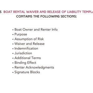 Boat Rental Waiver Form Boating Release of Liability Boat Owner Hold ...