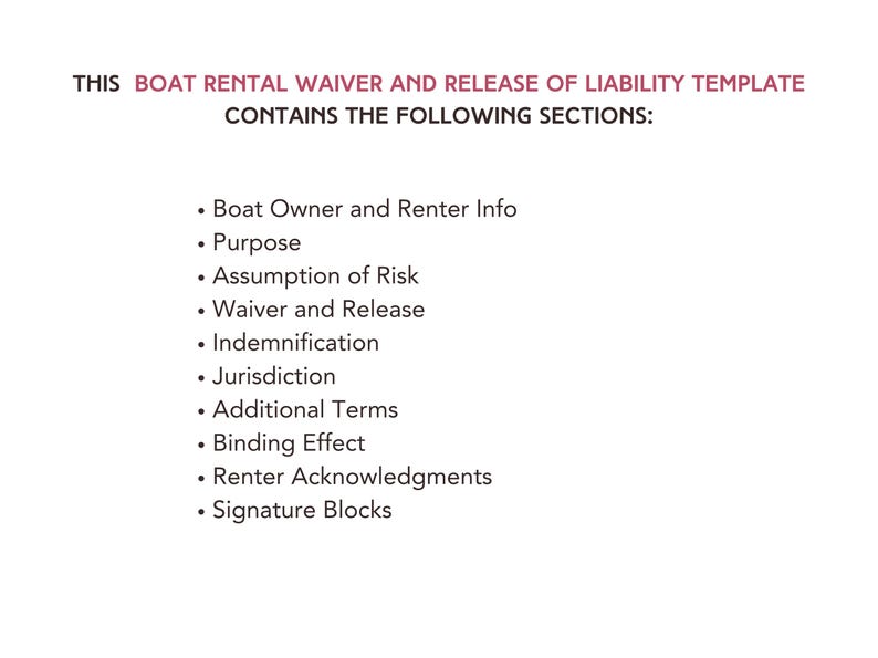 Boat Rental Waiver Form Boating Release of Liability Boat Owner Hold ...