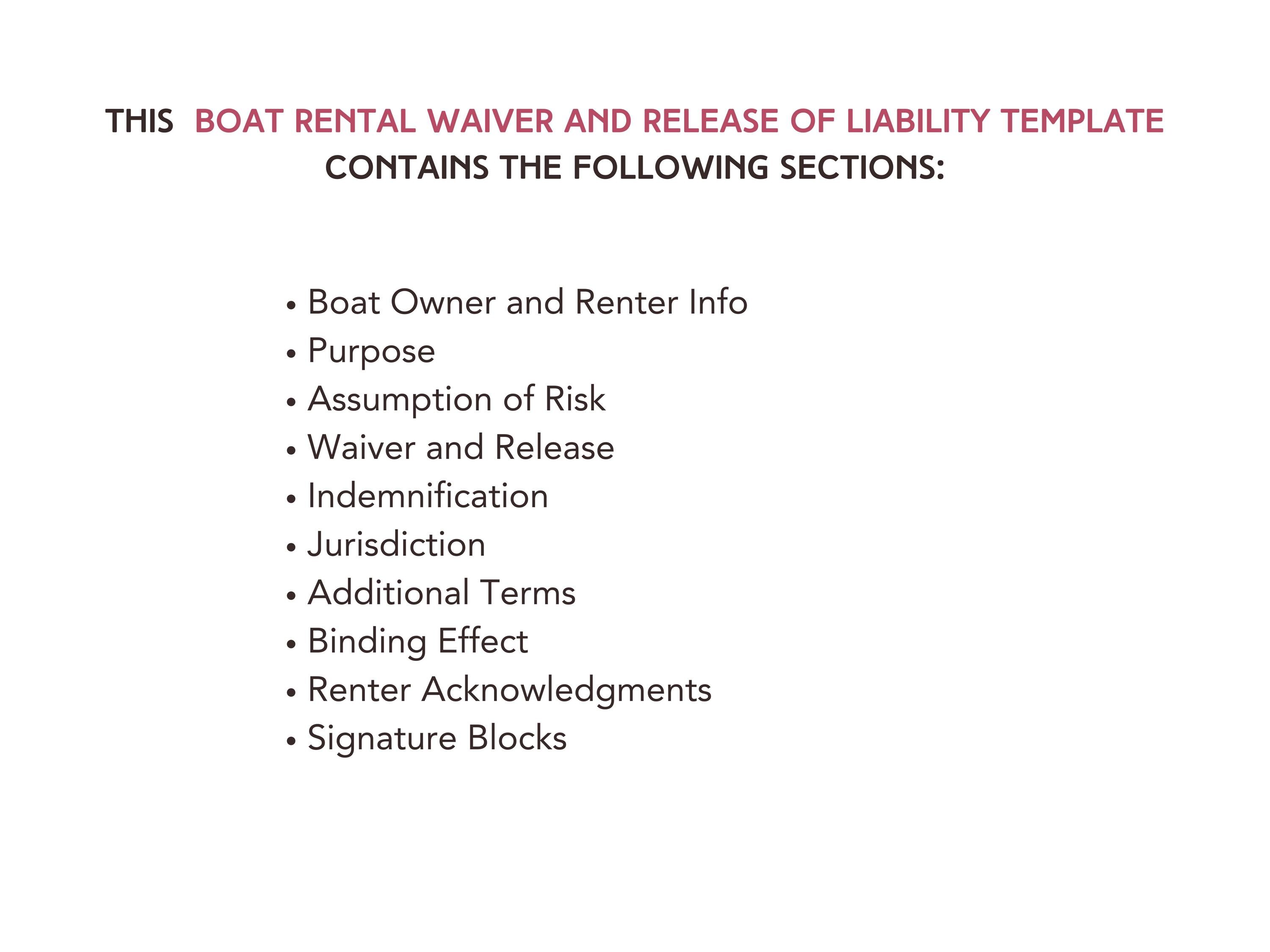 Boat Rental Waiver Form Boating Release of Liability Boat Owner Hold ...