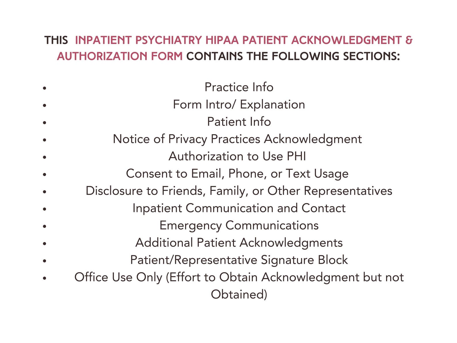 Inpatient Psychiatric Facility HIPAA Consent Form Inpatient Psychiatry ...