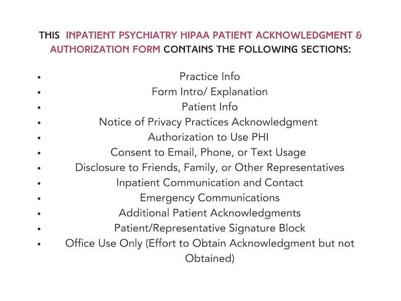 Inpatient Psychiatric Facility HIPAA Consent Form Inpatient Psychiatry ...