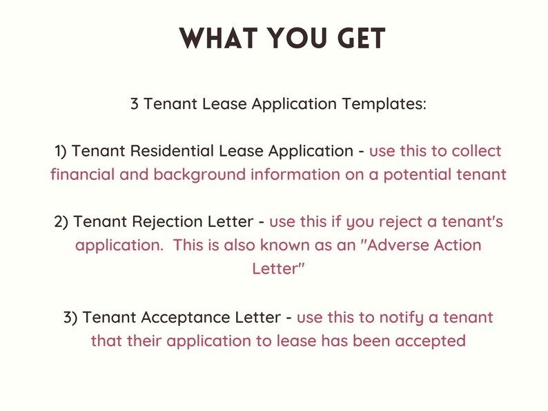 Tenant Lease Application With Tenant Acceptance and Rejection Letters ...