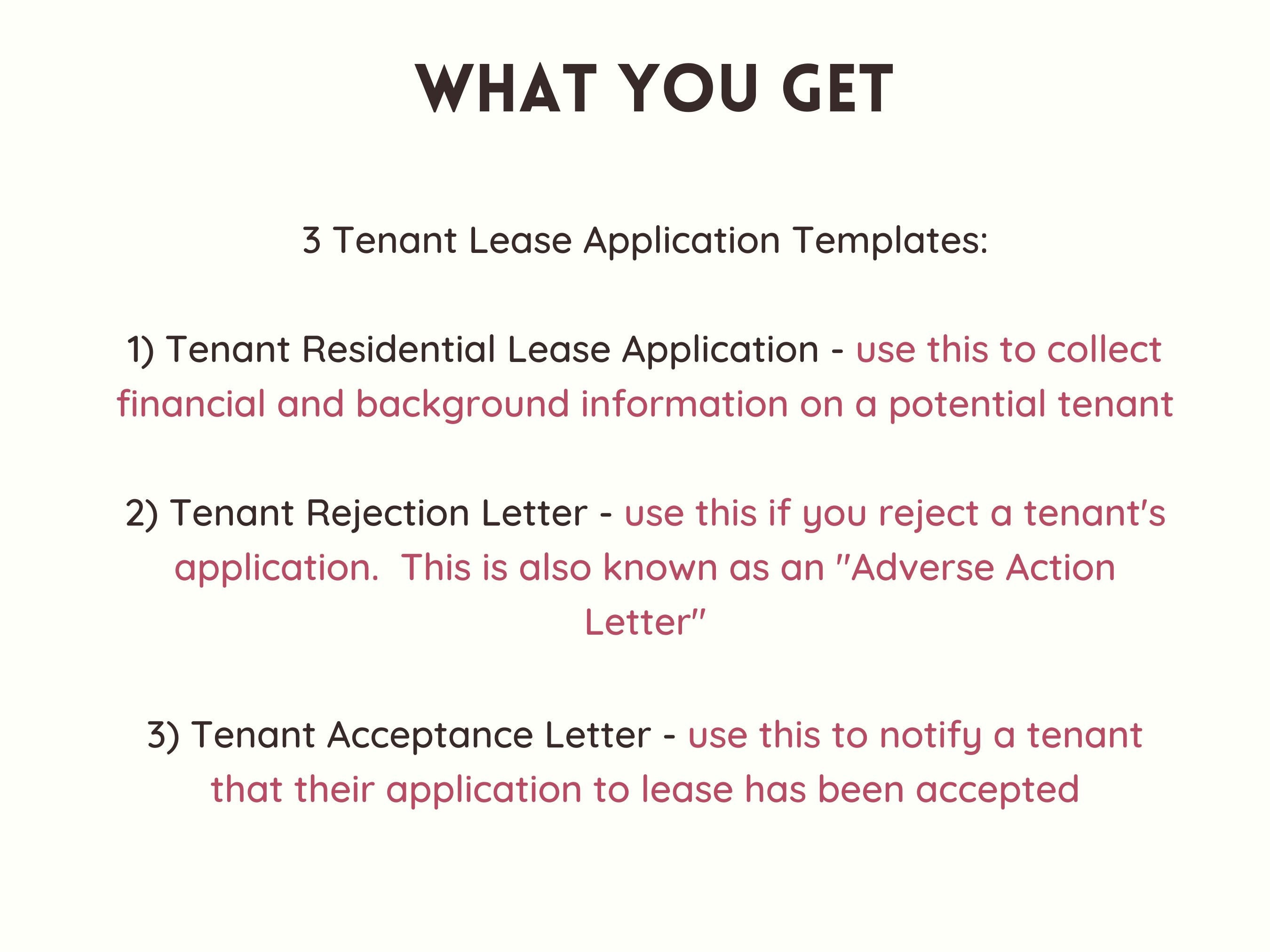 Tenant Lease Application With Tenant Acceptance and Rejection Letters ...