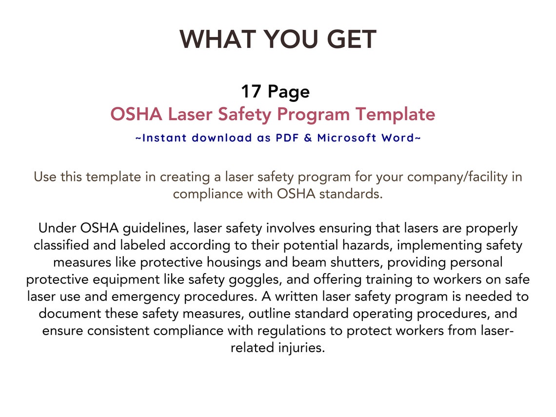 Laser Safety Program Template OSHA Compliance Medical Spa Safety Policy ...