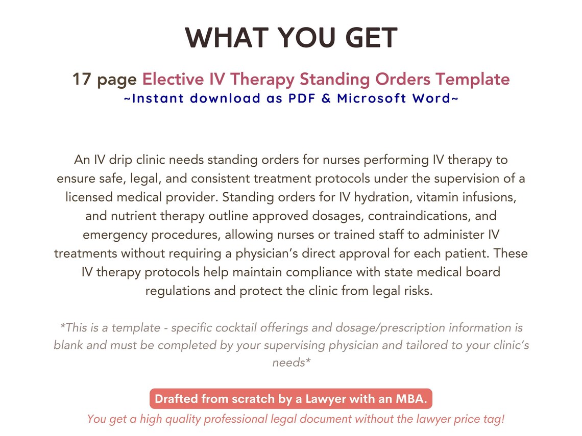 Elective IV Therapy Standing Order Template IV Infusion Protocol IV ...