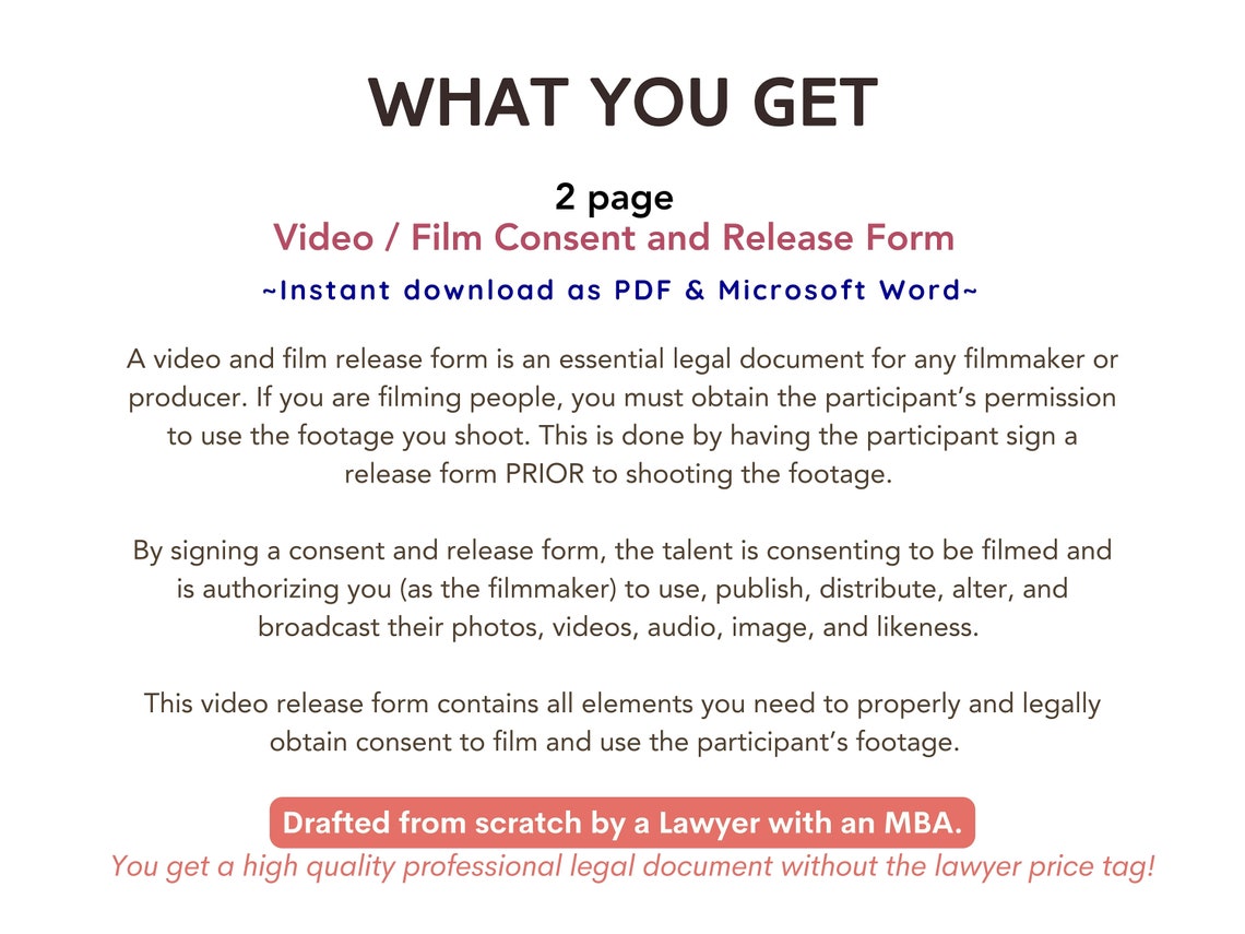 Film Release, Talent Release Form Video Production Consent Template ...