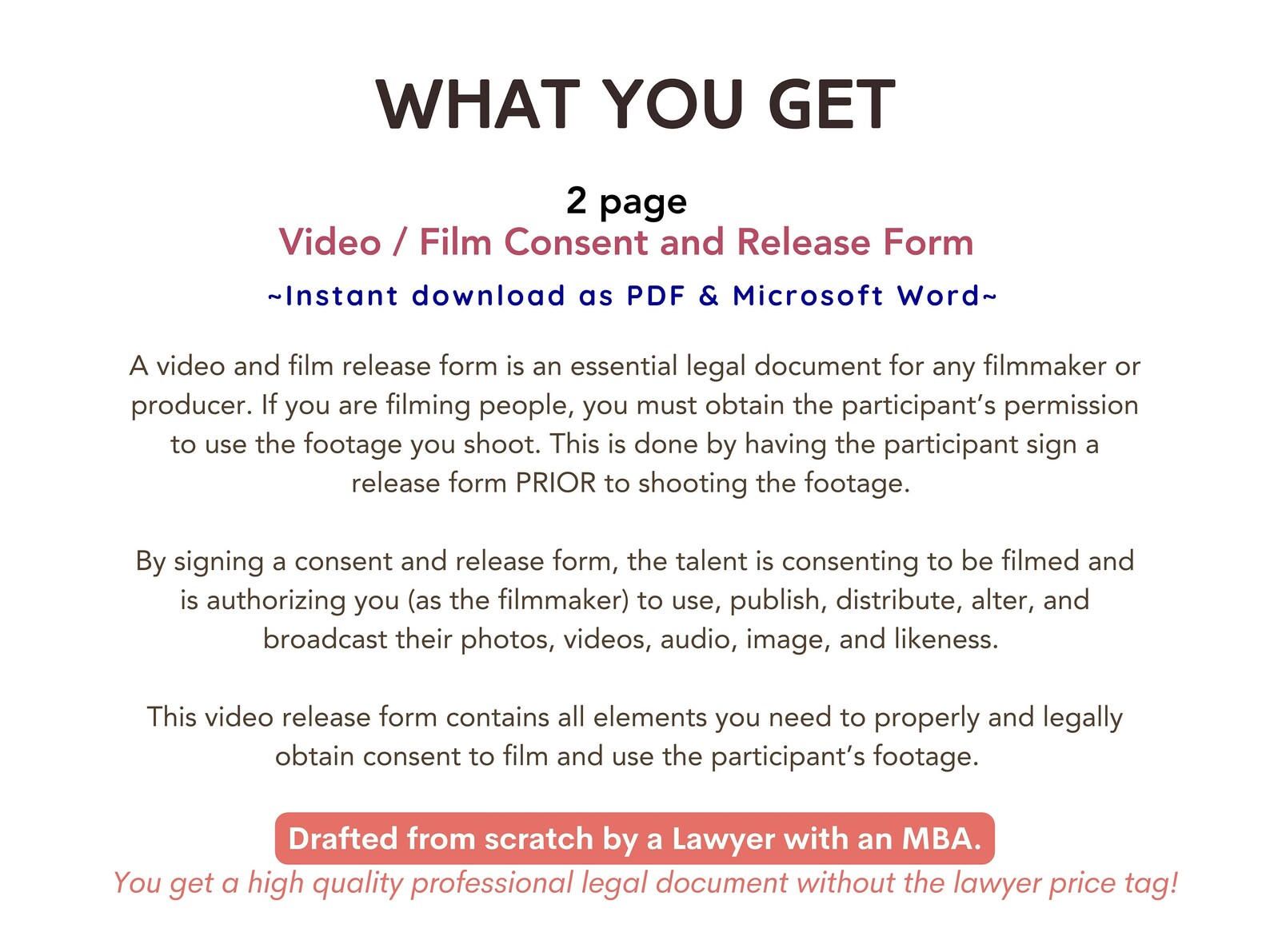 Film Release, Talent Release Form Video Production Consent Template ...