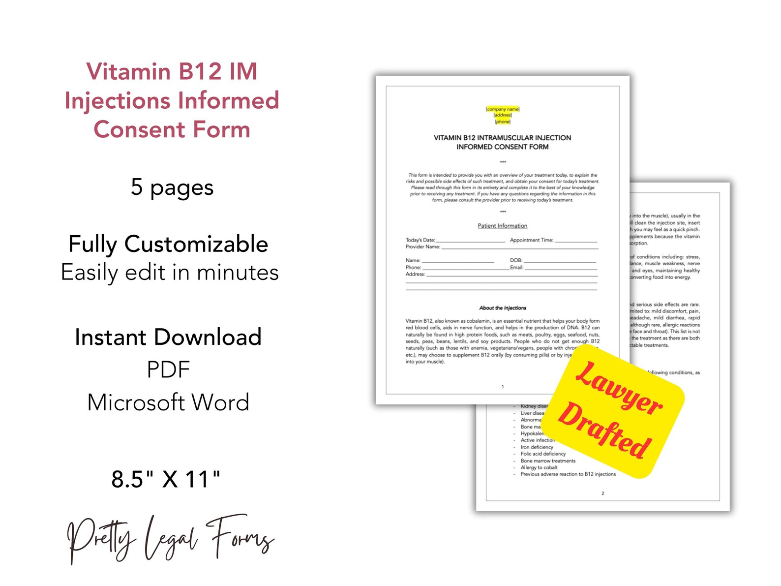 Vitamin B12 Shot Consent Form B-12 IM Injection Informed Consent ...