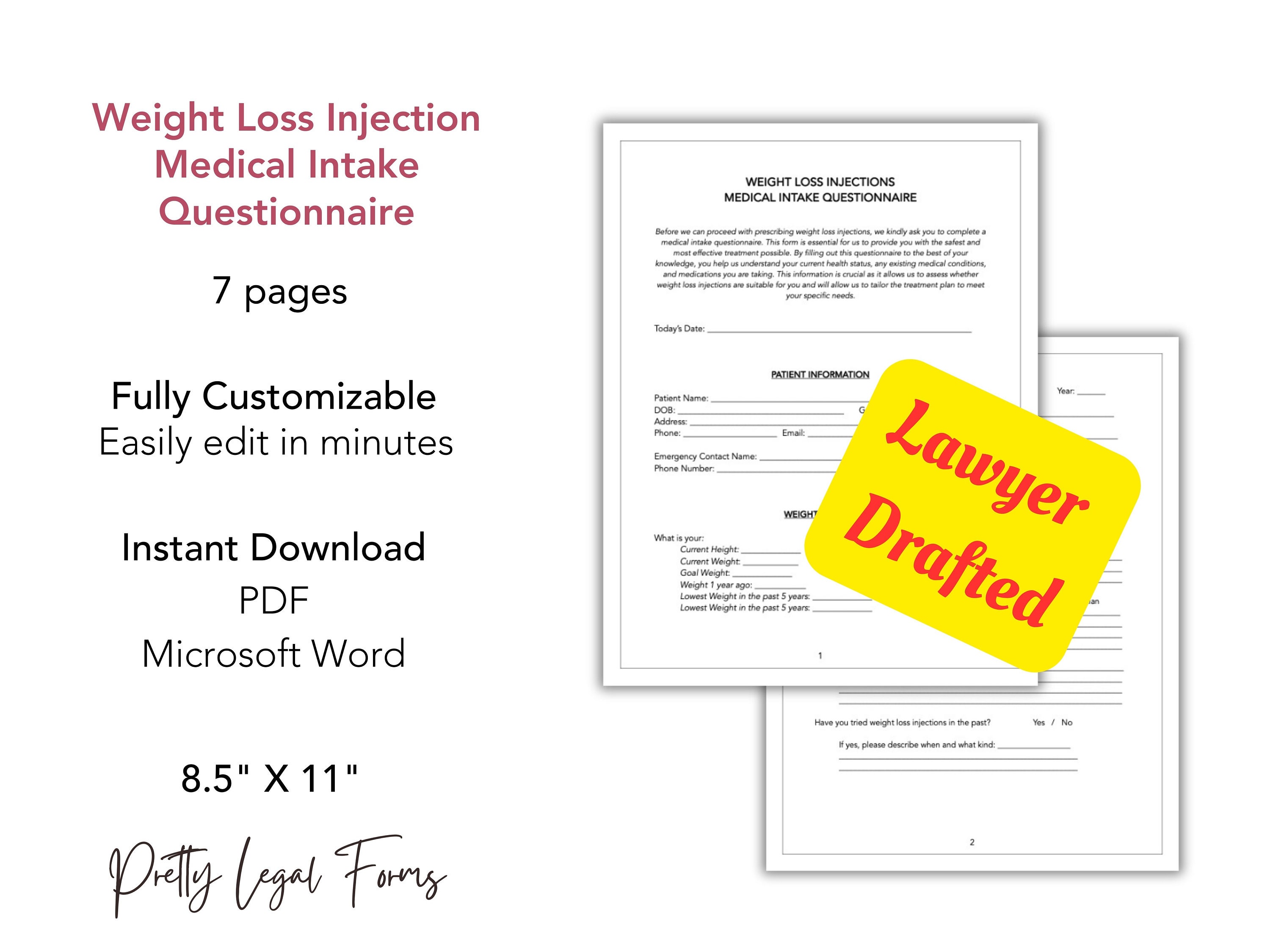 Weight Loss Injection Medical Questionnaire Semaglutide Patient Intake ...