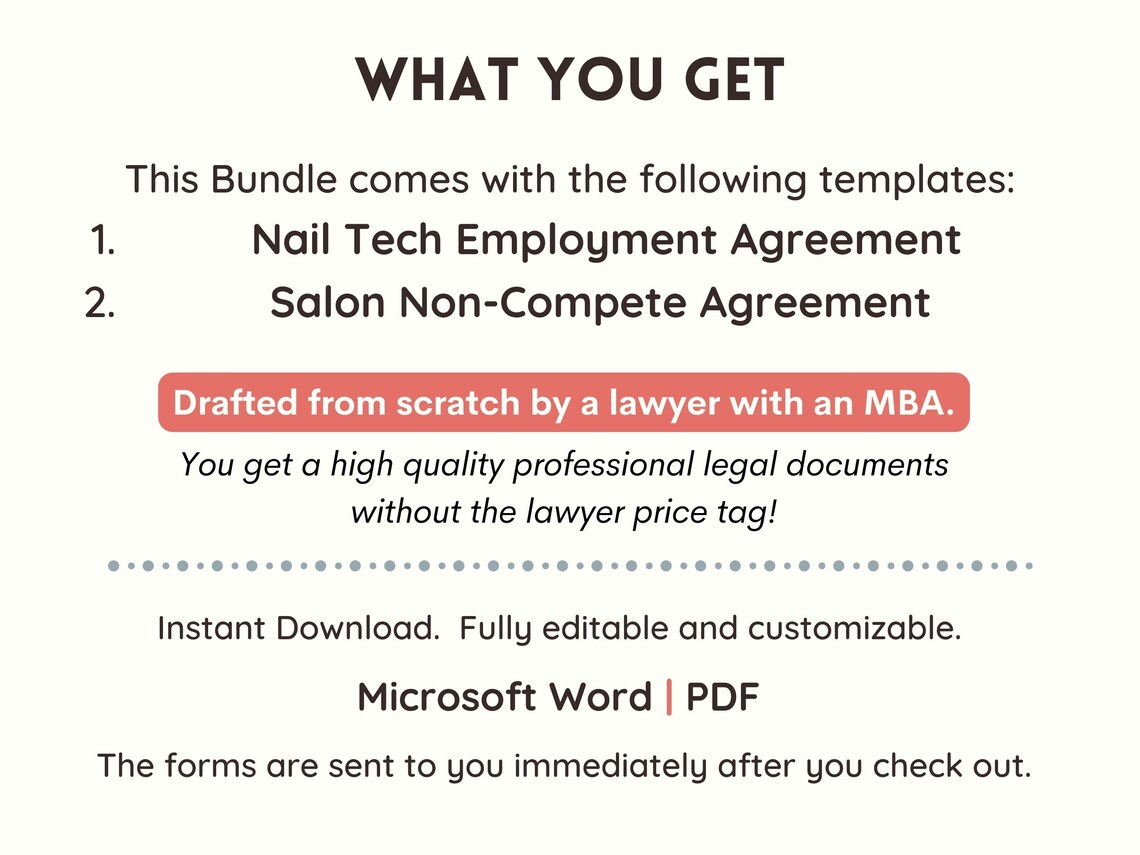 Nail Salon Employee Contract and Non Compete Agreement Template BUNDLE ...