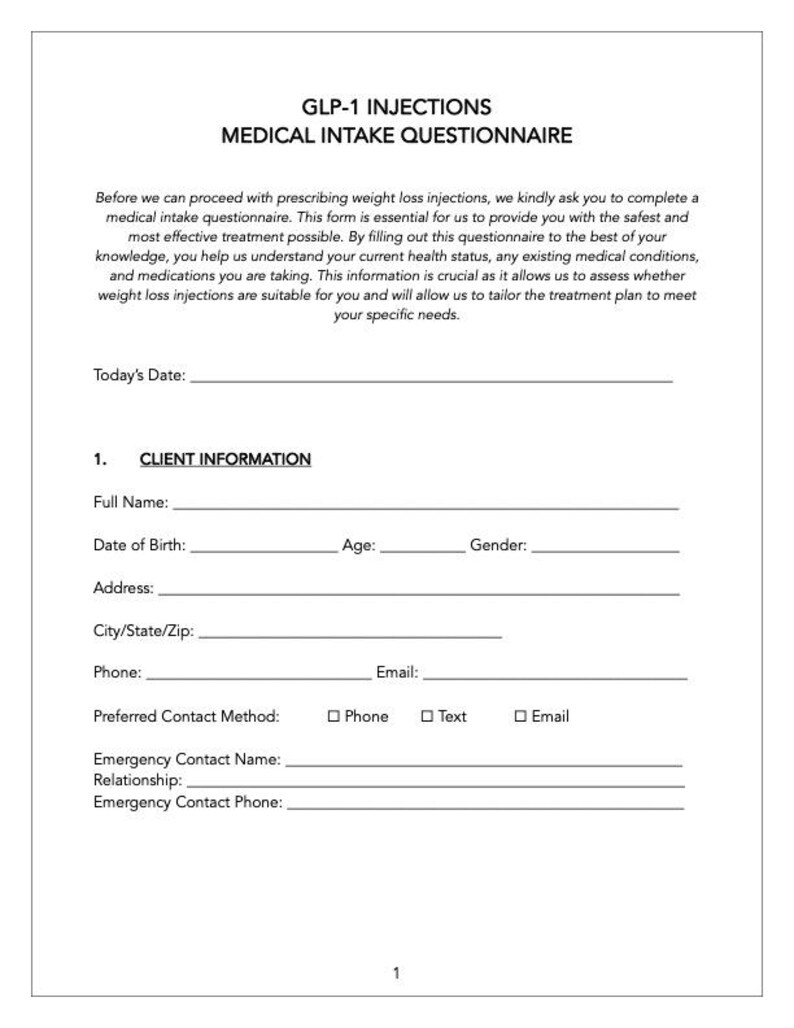 GLP-1 Forms Bundle for Medical Spas, Weight Loss Clinics - Consent, SOP ...