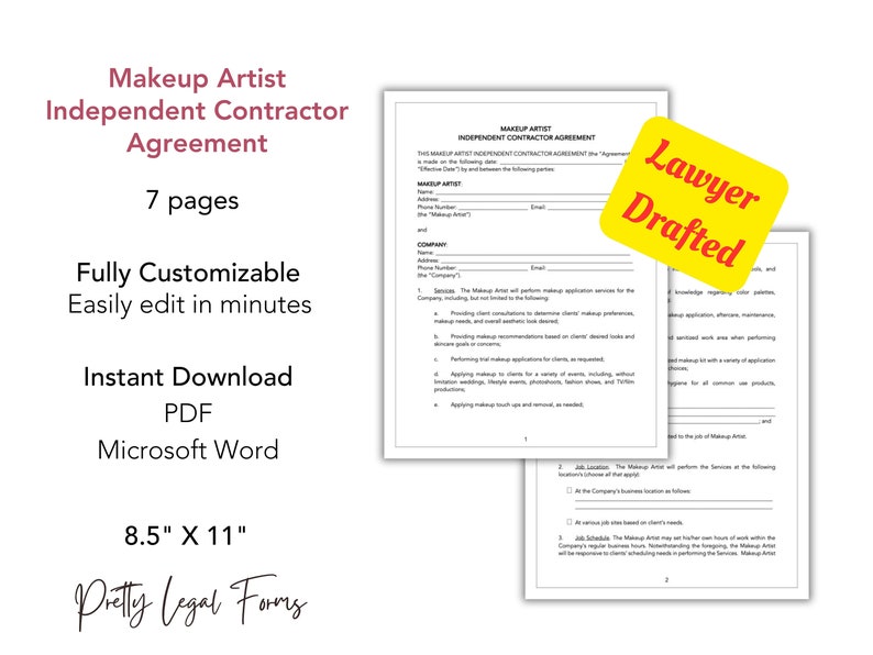 Makeup Artist Contract Template 1099 MUA Independent Contractor ...