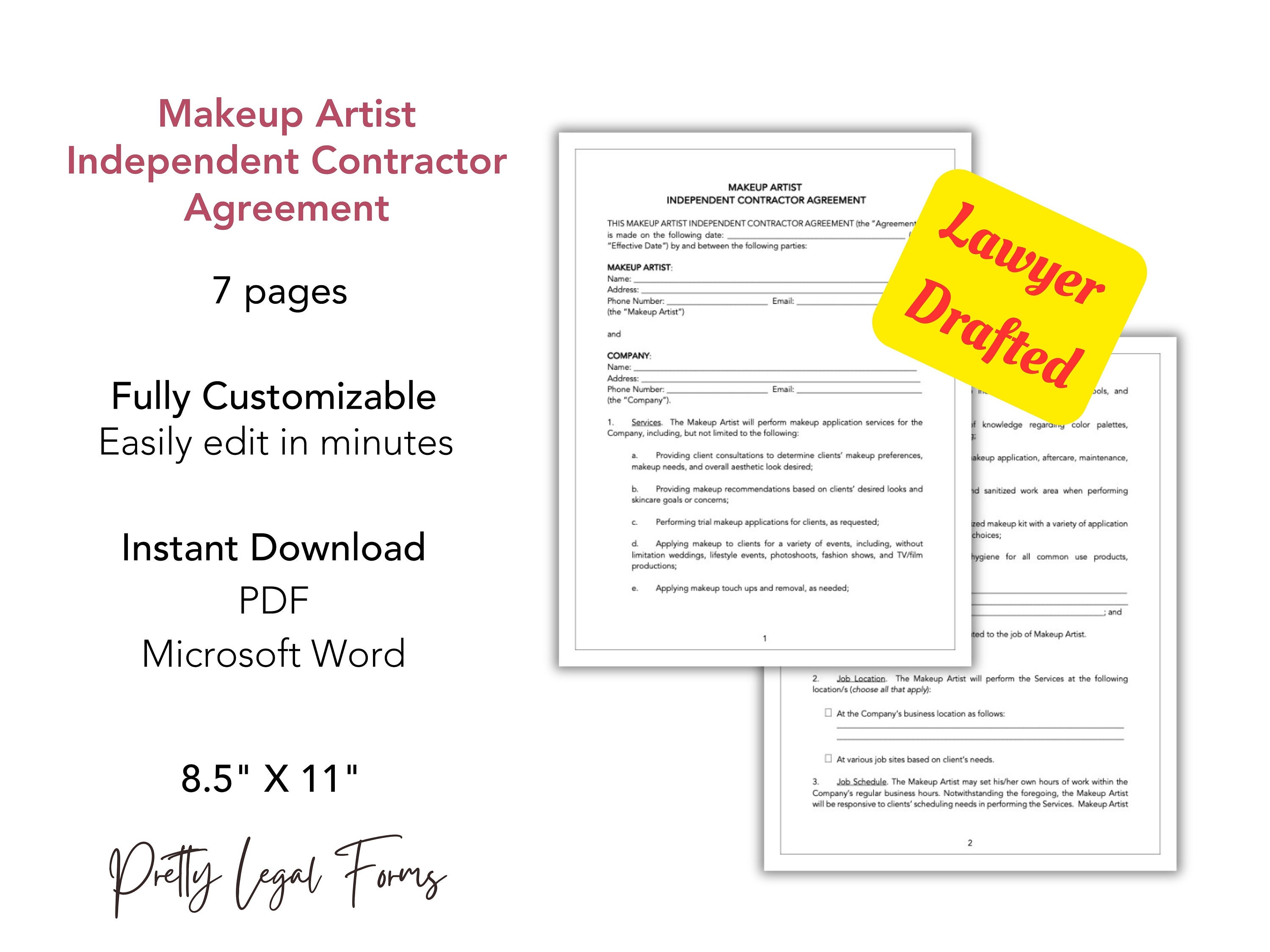 Makeup Artist Contract Template 1099 MUA Independent Contractor ...