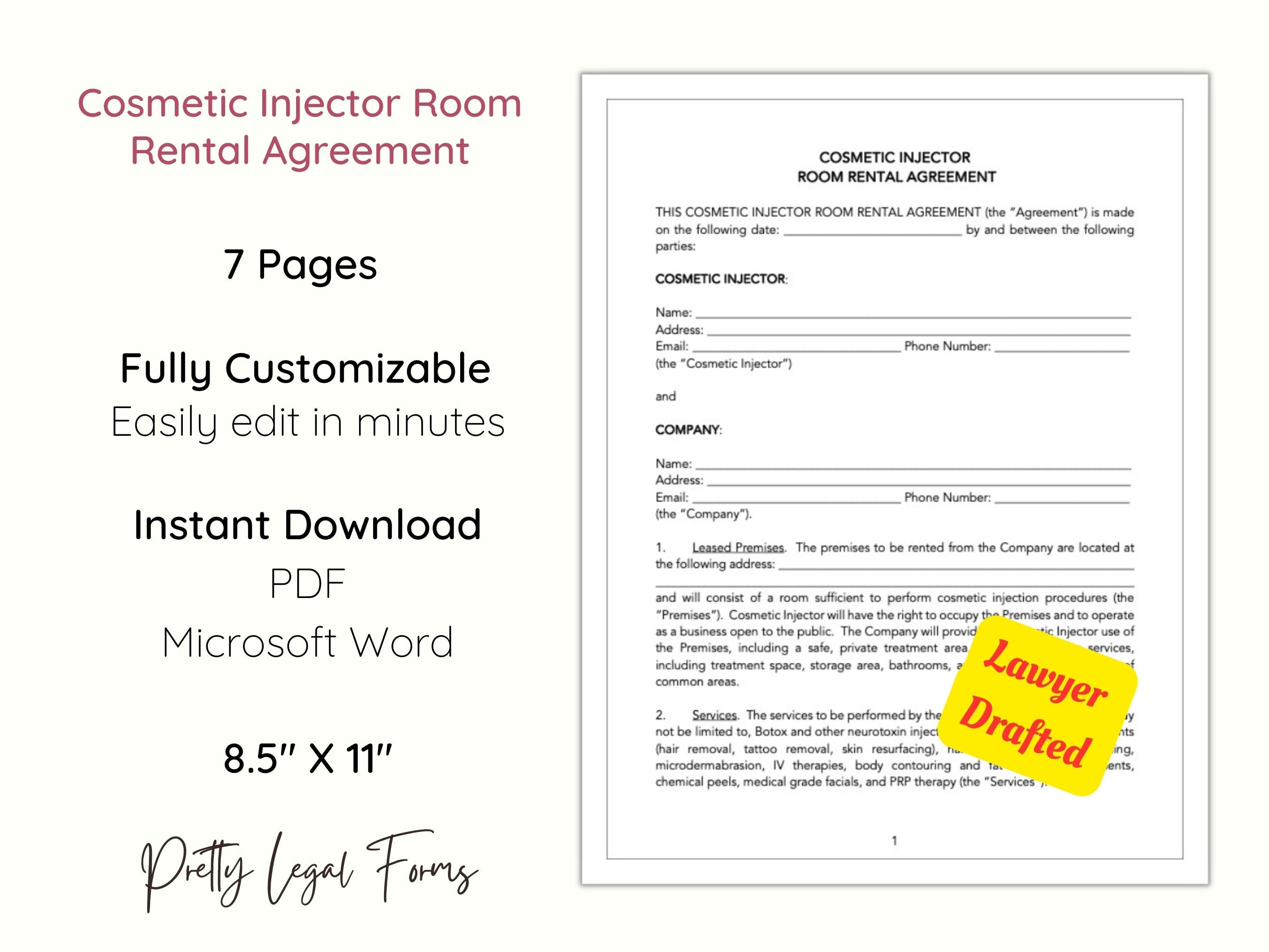 Cosmetic Injector Room Rental Contract Template, Cosmetic Nurse ...