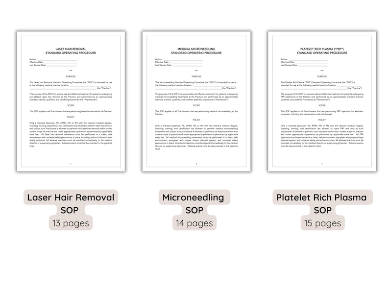 Medical Spa SOP Bundle Med Spa Protocols Aesthetic Injectable Policies ...