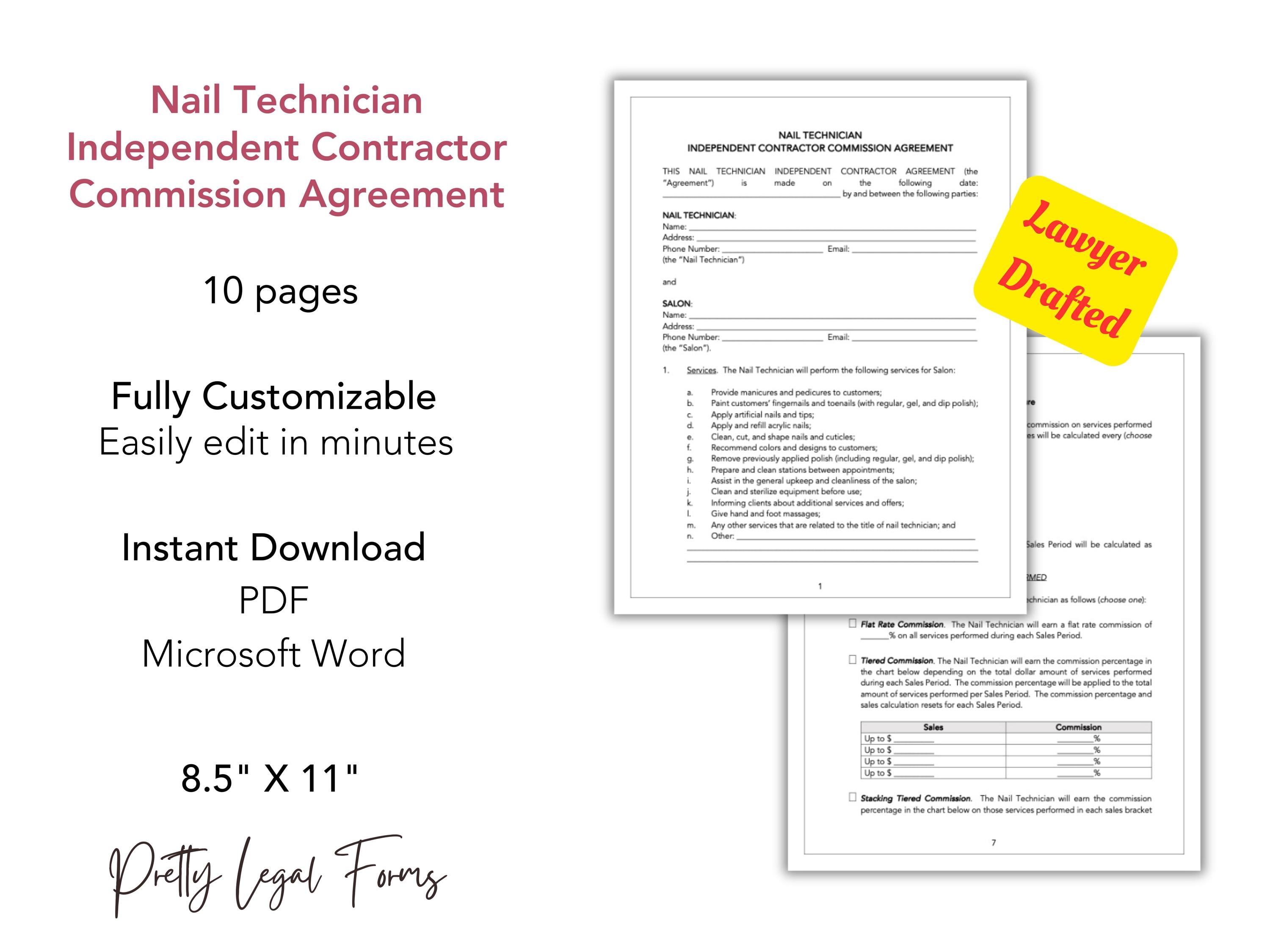 1099 Nail Tech Commission Contract Template Nail Salon Independent ...
