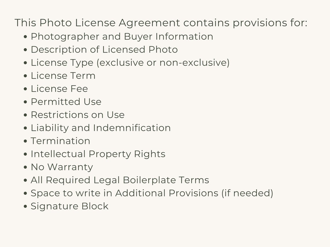 Photo License Agreement Contract Template Digital Image License Digital ...