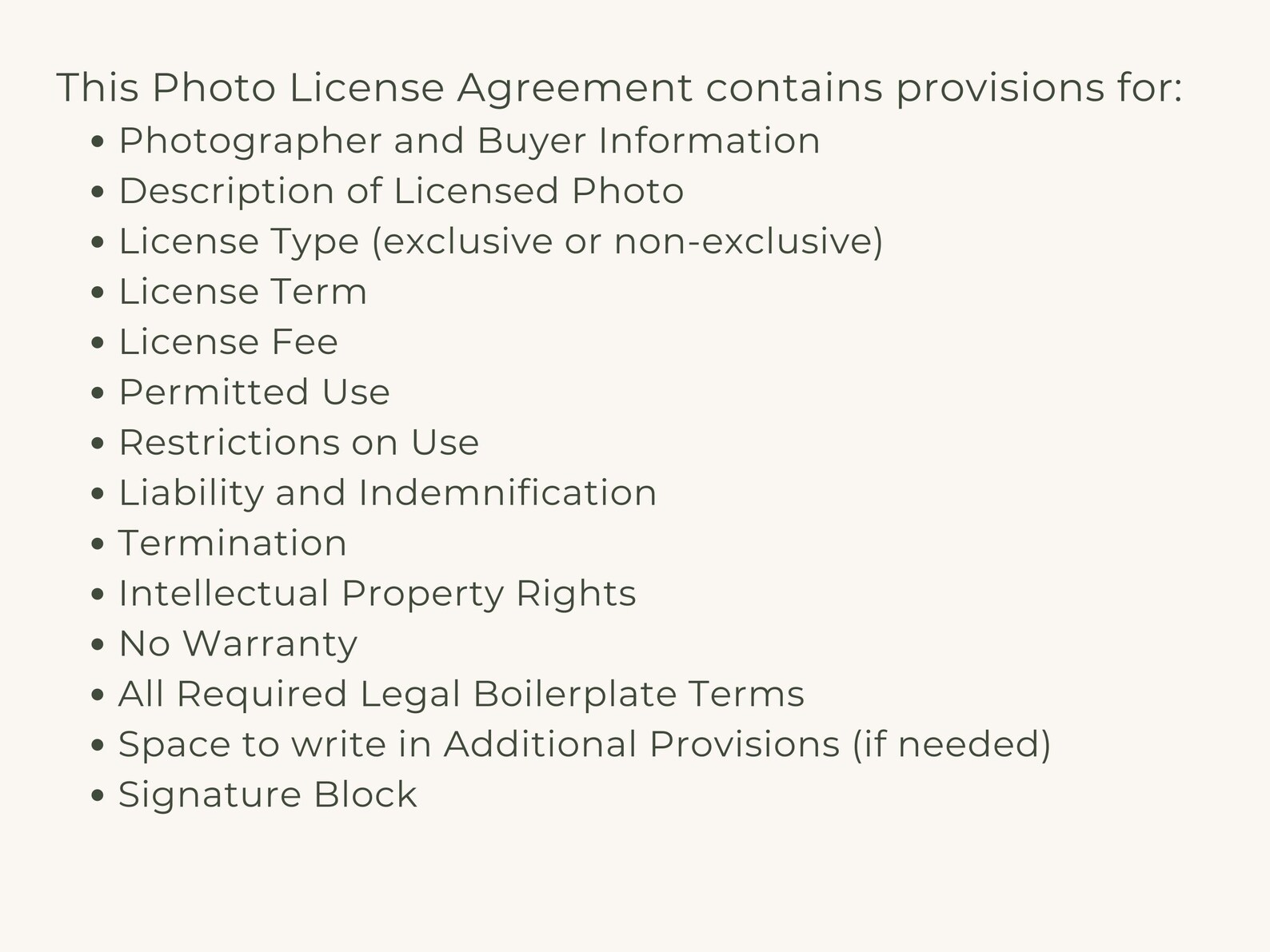 Photo License Agreement Contract Template | Digital Image License ...