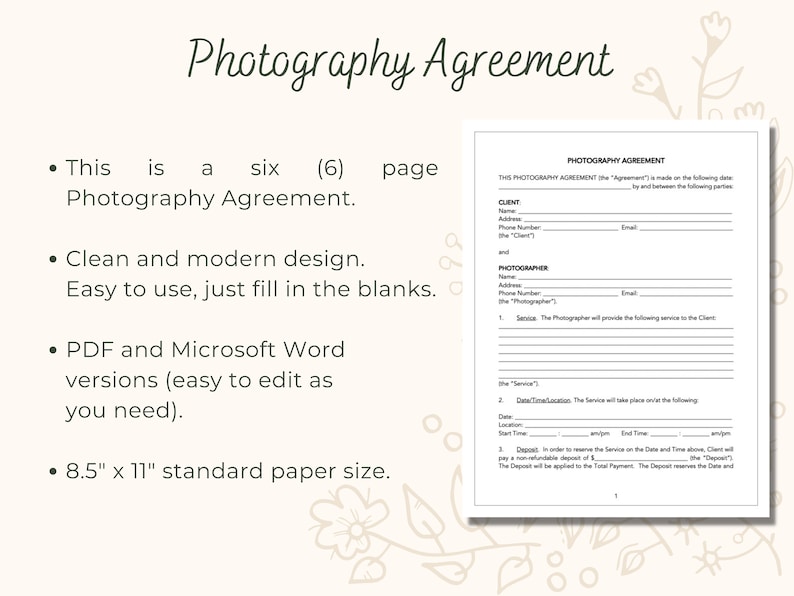 Photography Contract Template | Photography Agreement Legal Template ...