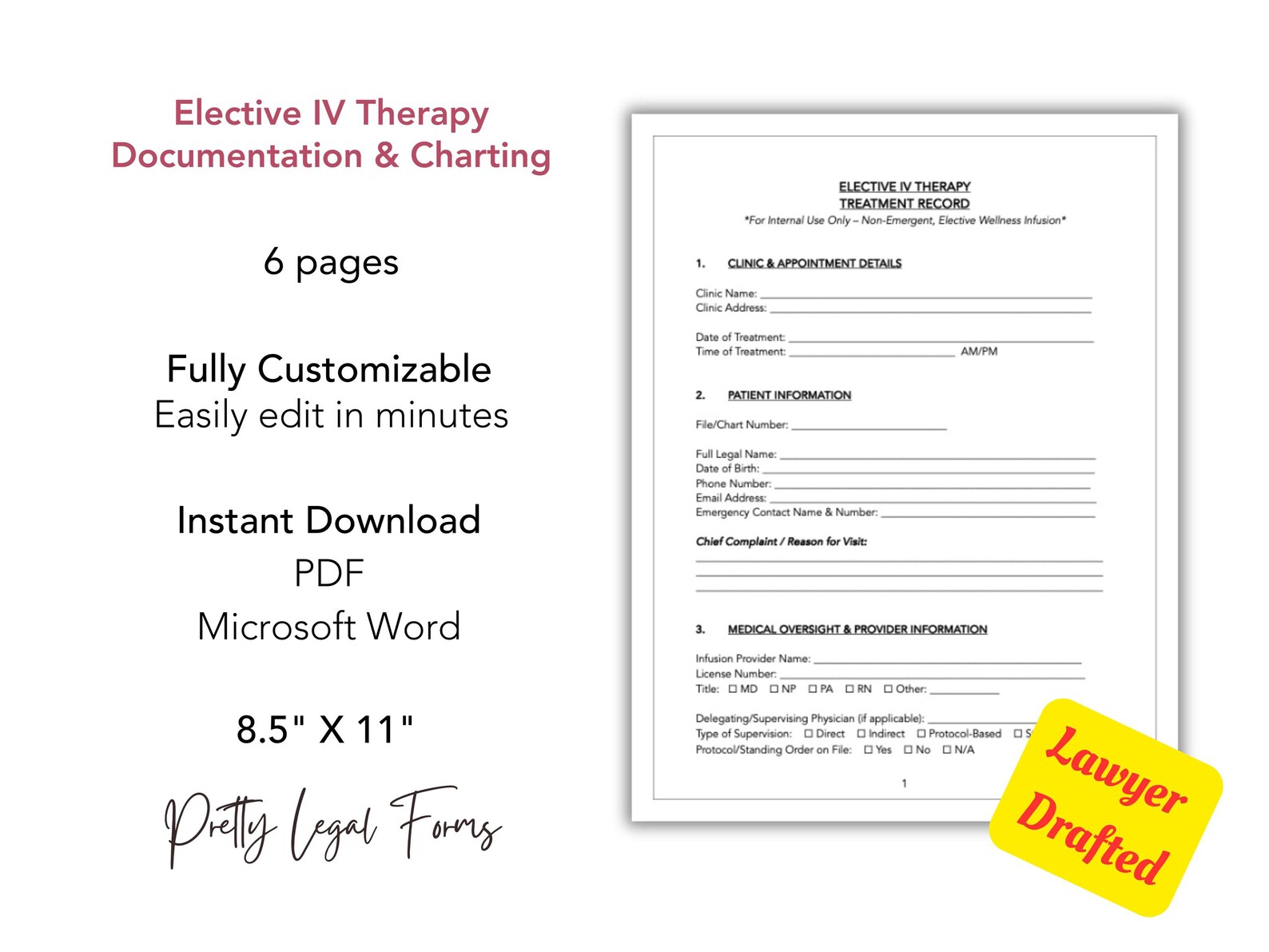 Elective IV Therapy Documentation IV Hydration Treatment Record IV ...