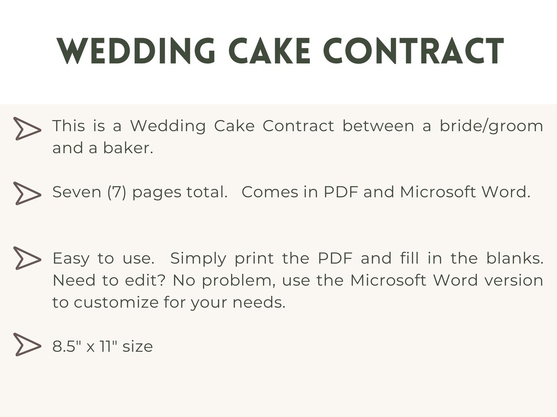 Wedding Cake Contract Template Editable Wedding Cake Order Form Wedding ...