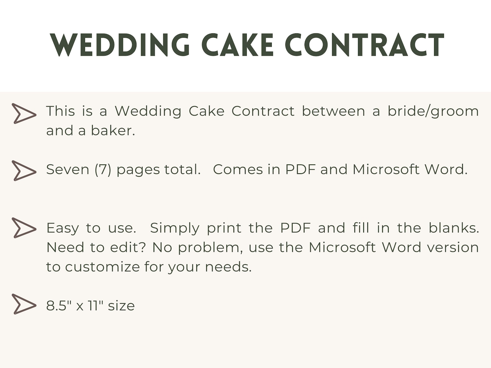 Wedding Cake Contract Template Editable Wedding Cake Order Form Wedding ...