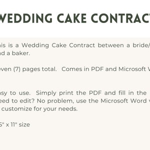 Wedding Cake Contract Template Editable Wedding Cake Order Form Wedding ...