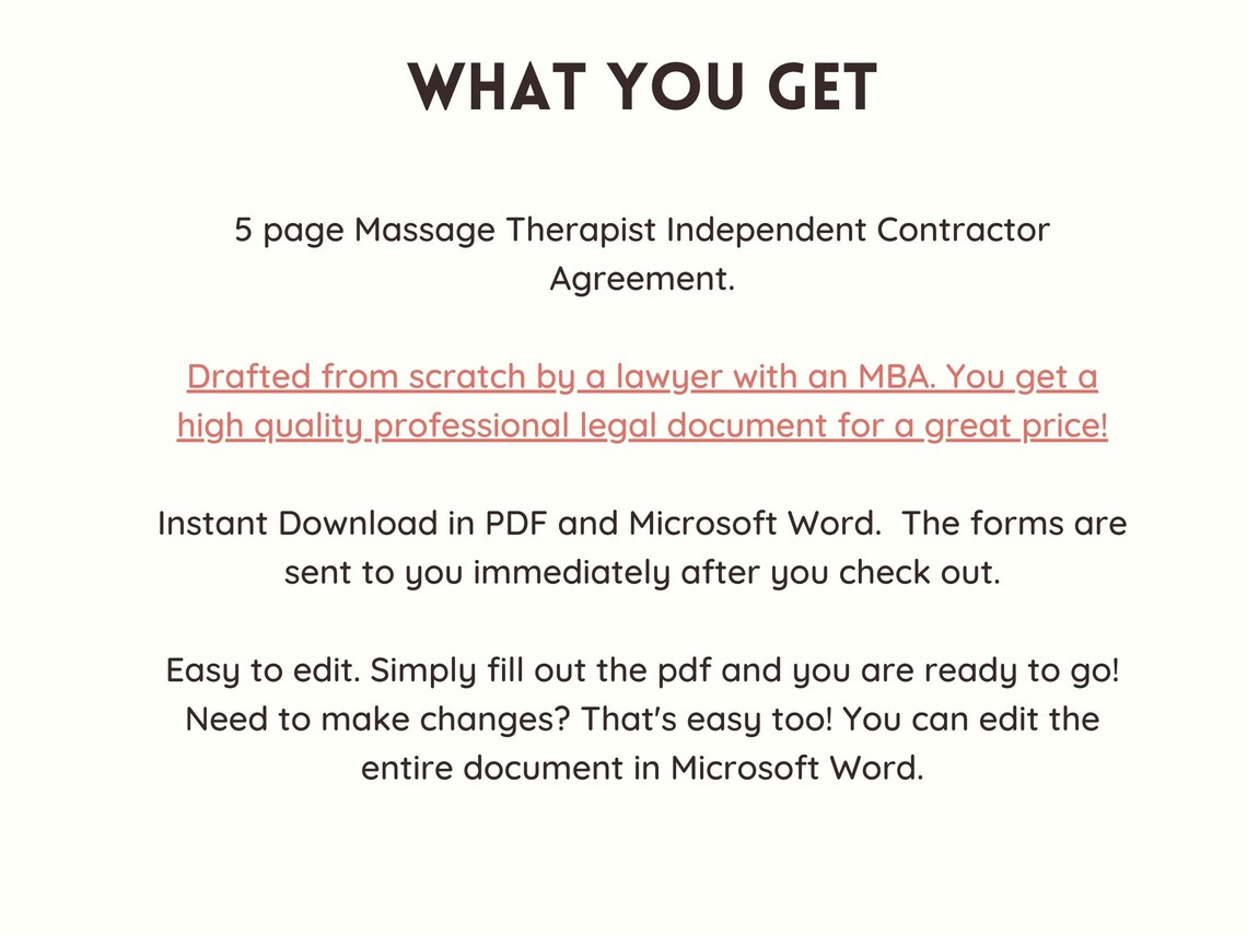 Massage Therapist Independent Contractor Agreement Massage Therapist ...