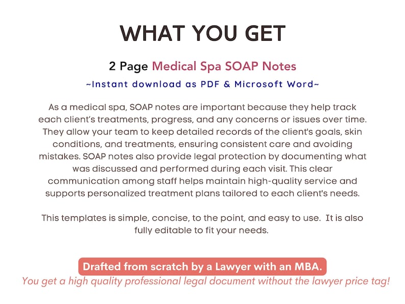 Medical Spa SOAP Notes Med Spa Patient Form Medical Spa Template for ...