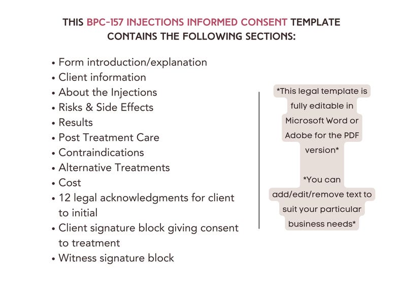 BPC-157 Consent Form BPC 157 Injection Informed Consent Template ...