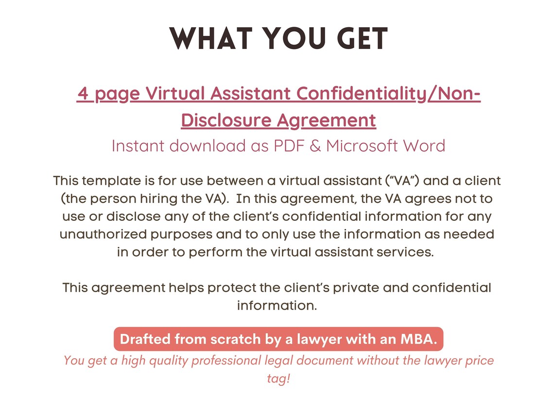 Virtual Assistant NDA Template VA Confidentiality Agreement Virtual ...