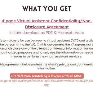 Virtual Assistant NDA Template VA Confidentiality Agreement Virtual ...