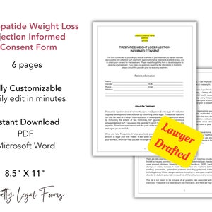 Tirzepatide Consent Form Weight Loss Injection Intake Fat Loss Shots ...
