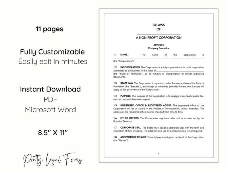 Non Profit Bylaws Template, Not for Profit Corporation Bylaws Form ...