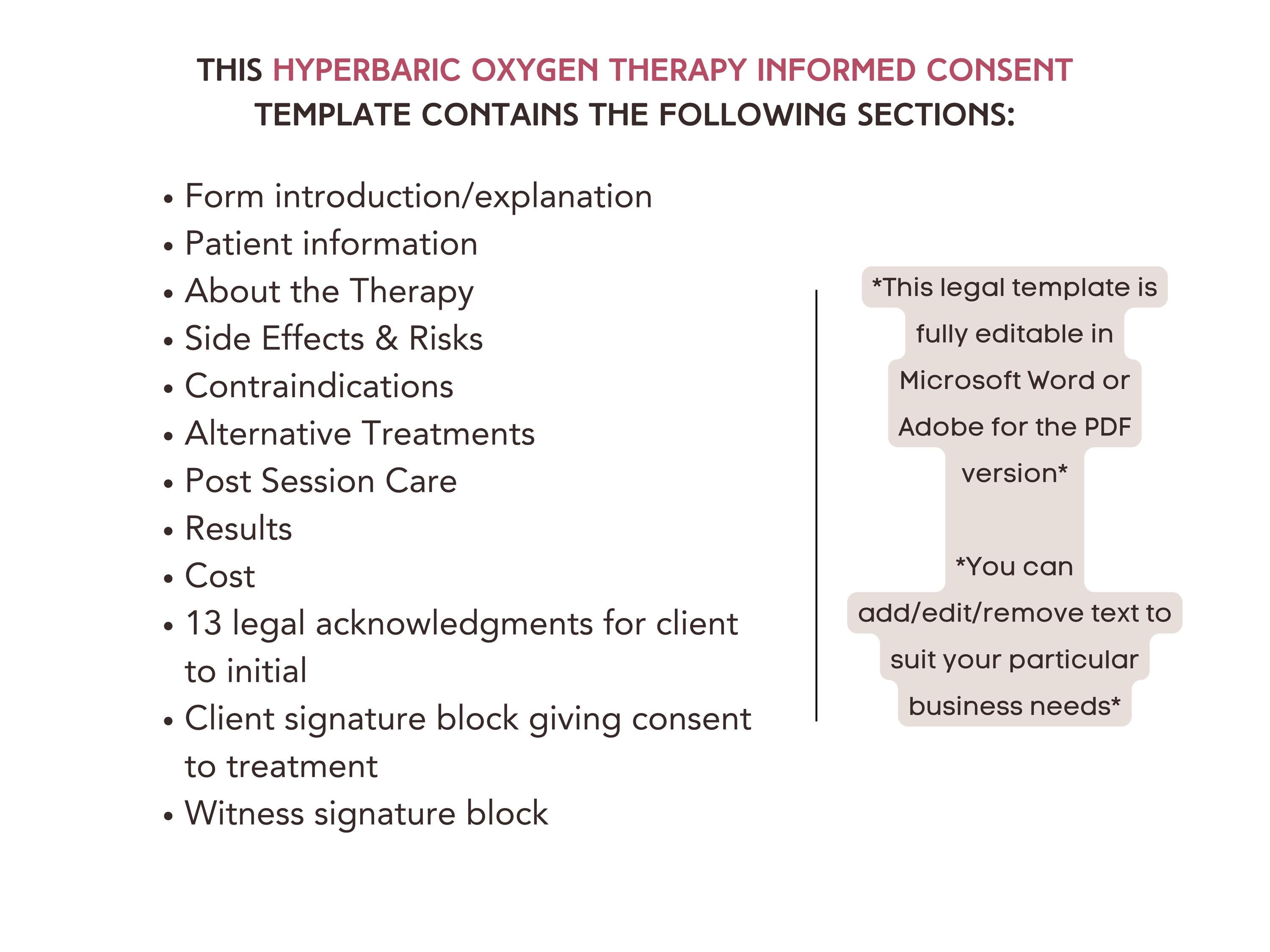 Hyperbaric Oxygen Therapy Consent Form HBOT Informed Consent Template ...