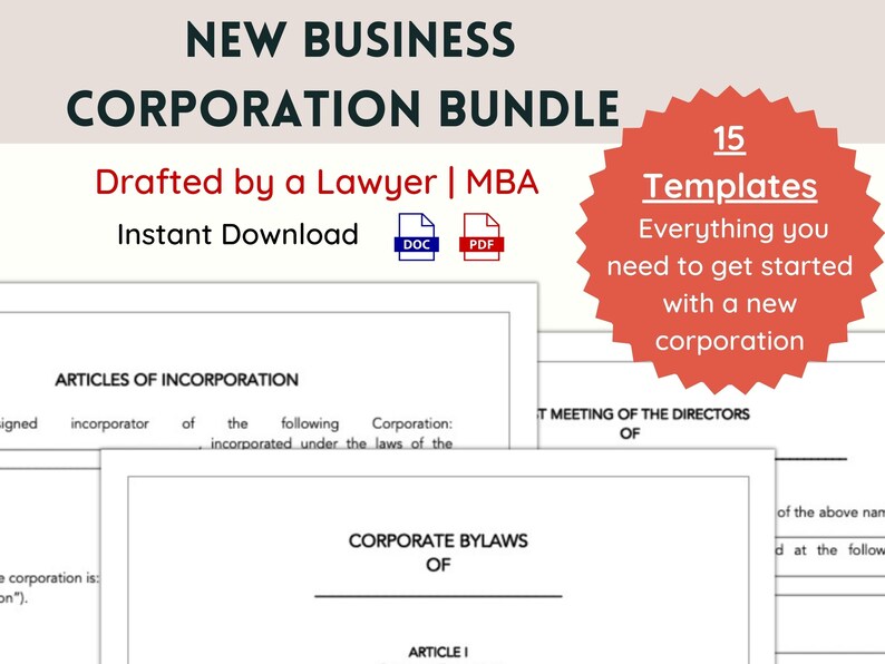 Corporation Documents Bundle New Company Corporate Kit Business Startup ...