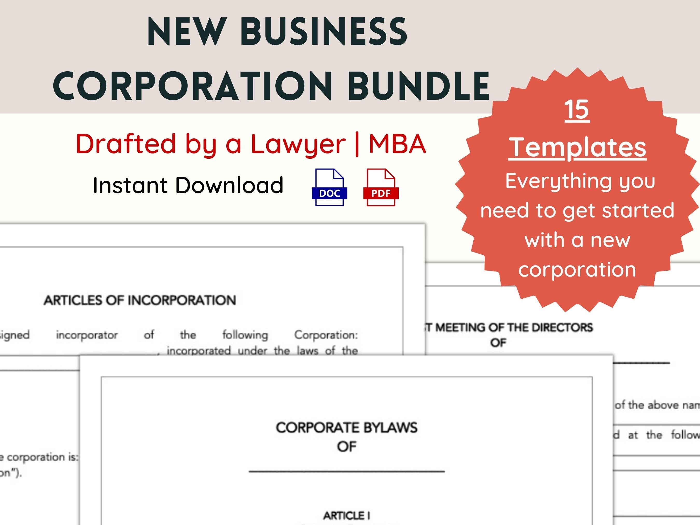 Corporation Documents Bundle New Company Corporate Kit Business Startup ...